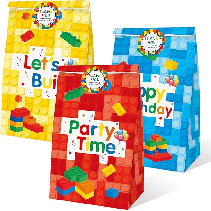 Amazon.com: KOWLOON 24 Packs Building Block Party Favor Bag with Thank ...