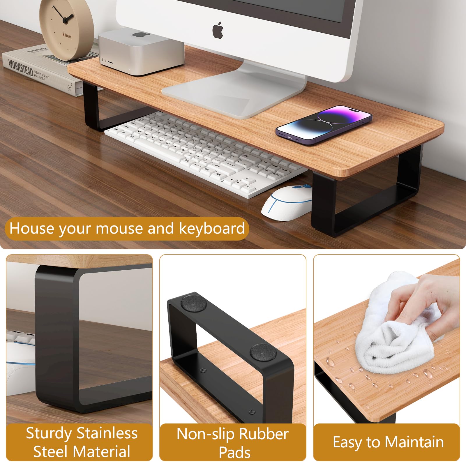 Snapklik.com : YUMORE Wood Computer Monitor Stand For Desk, Natural Oak ...