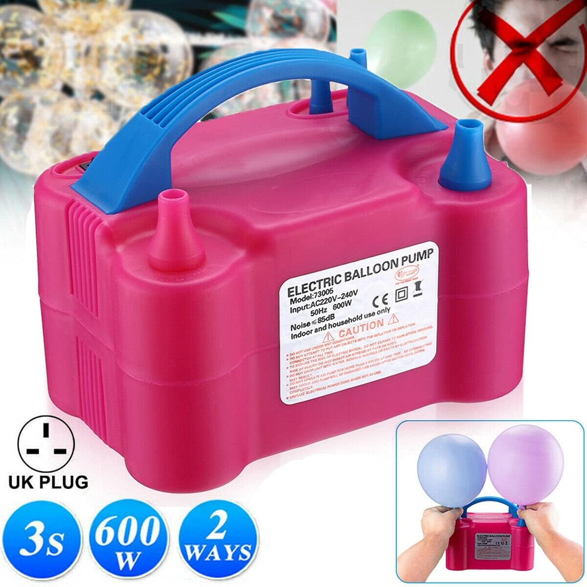 Electric Balloon Pump Air Blower Dual Nozzle, Balloon Inflator for Fast ...