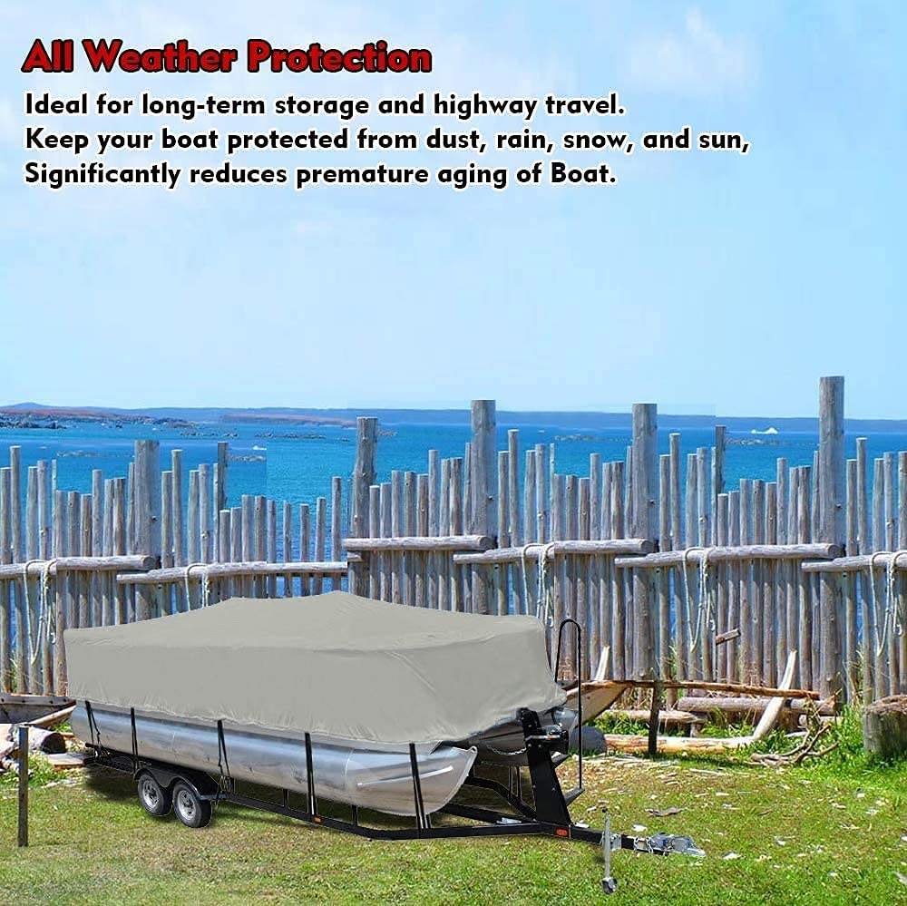 LEADALLWAY 210D Pontoon Boat Cover,PVC Coating Grey,21-24FT
