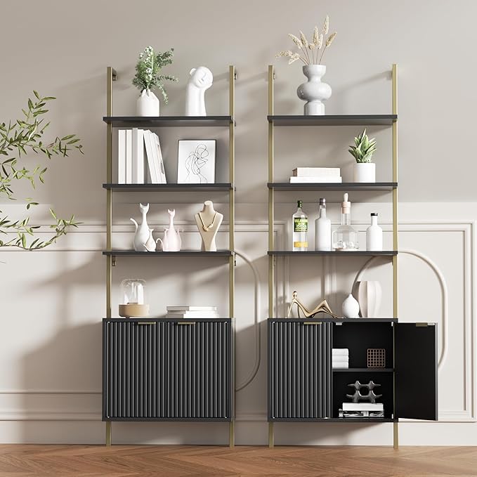 Amazon.com: Set of 2 Ladder Bookshelf with Cabinet, 71" Tall Bookcase ...