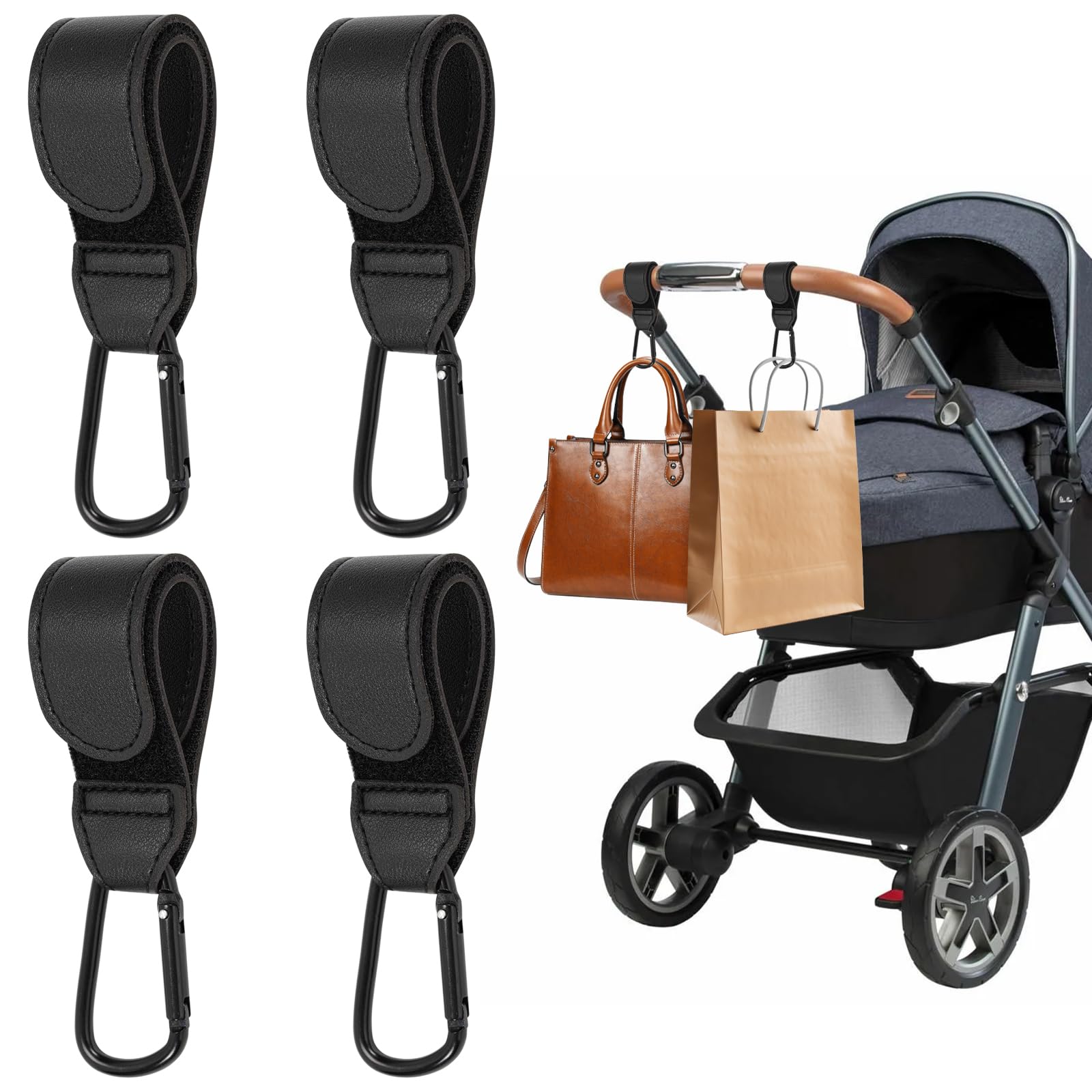 Buggy Clips for Pram, 4 Pcs Pram Clips for Buggy, PU Leather Pram Hooks ...