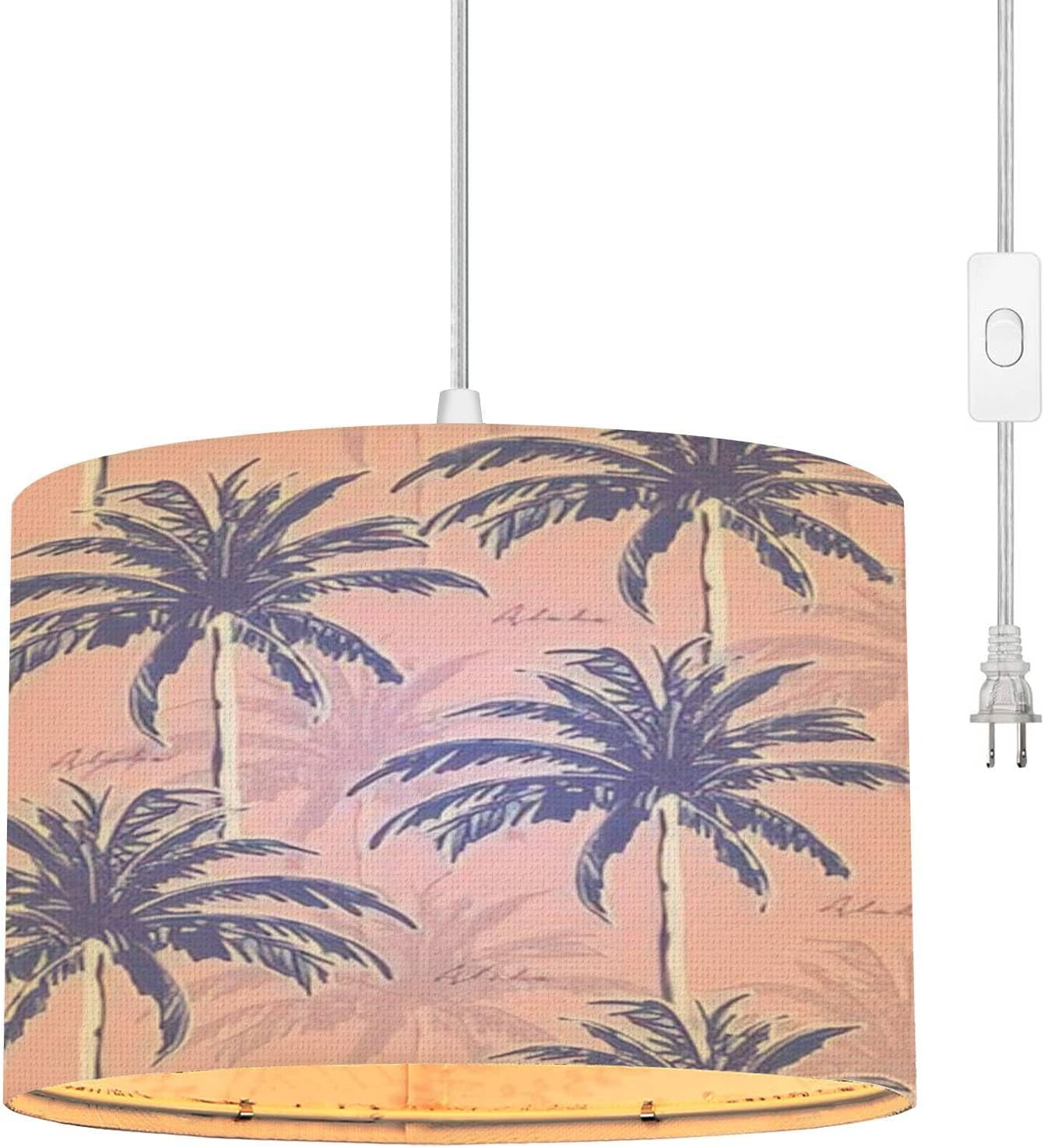 Plug in Pendant Light Blue palm trees pink Tropical Jungle foliage ...
