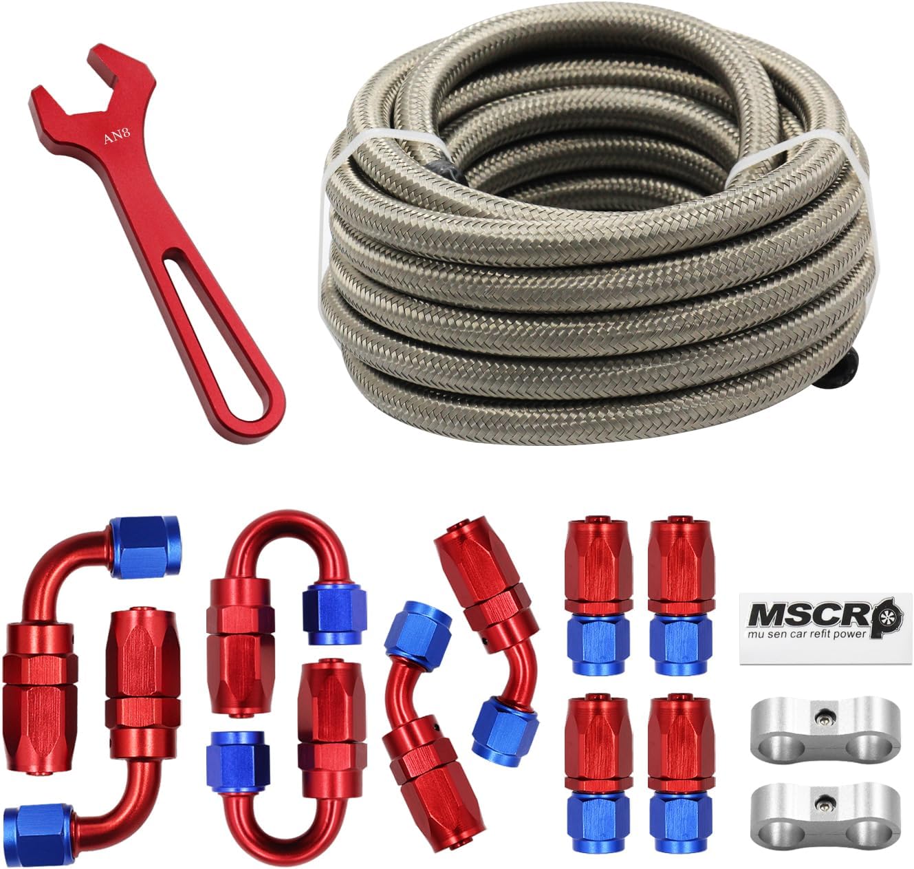 Amazon.com: 8AN 20FT Fuel Line Hose Kit with Fitting, Stainless Steel ...