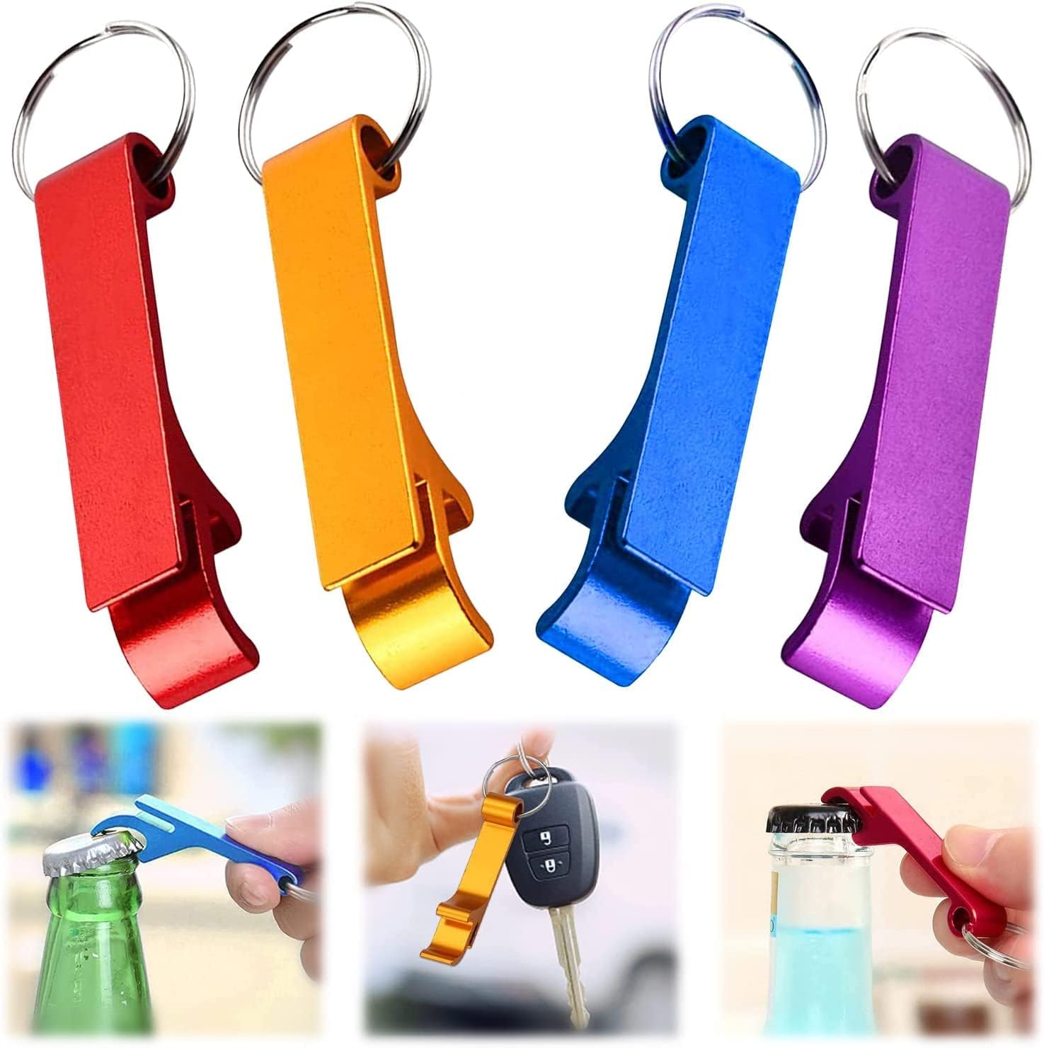 4 Pack Bottle Opener, Aluminium Beer Opener Keyring, Multi-Function ...