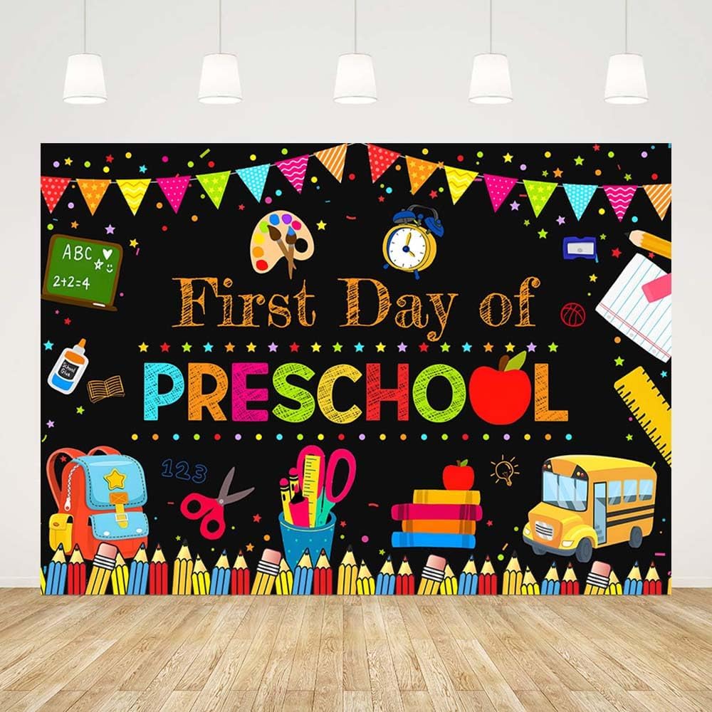 Amazon.com : AIBIIN 7x5ft Black First Day of Preschool Backdrop ...