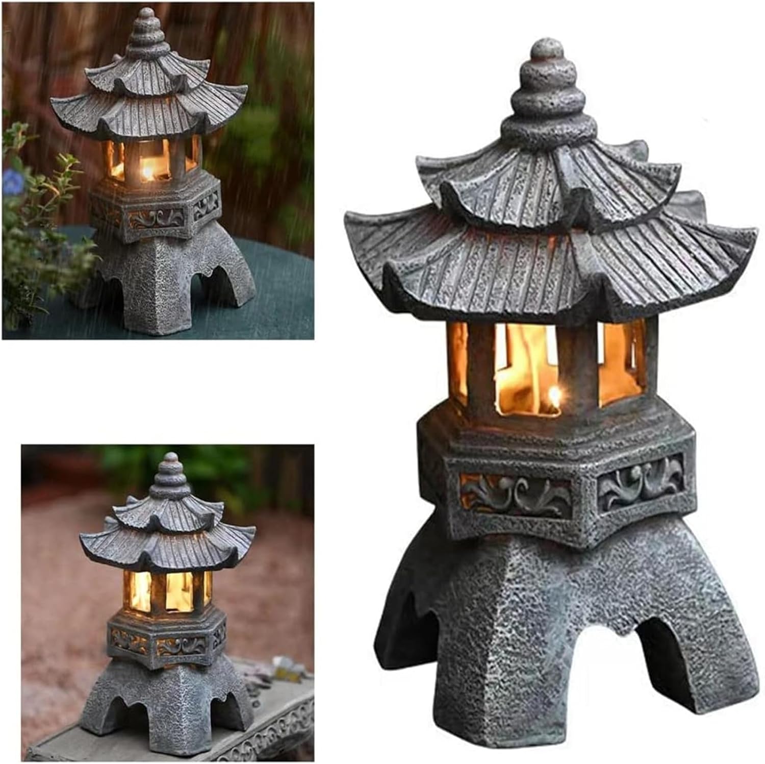 Amazon.com: Statue Garden Solar Lights Resin Rock Lantern Pagoda Yard ...