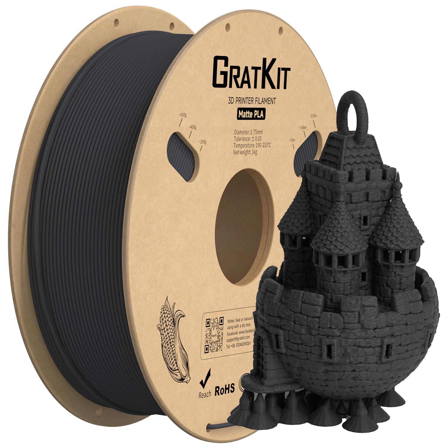Gratkit Matte PLA Filament, 3D Printer Filament 1.75mm, -0.03mm ...