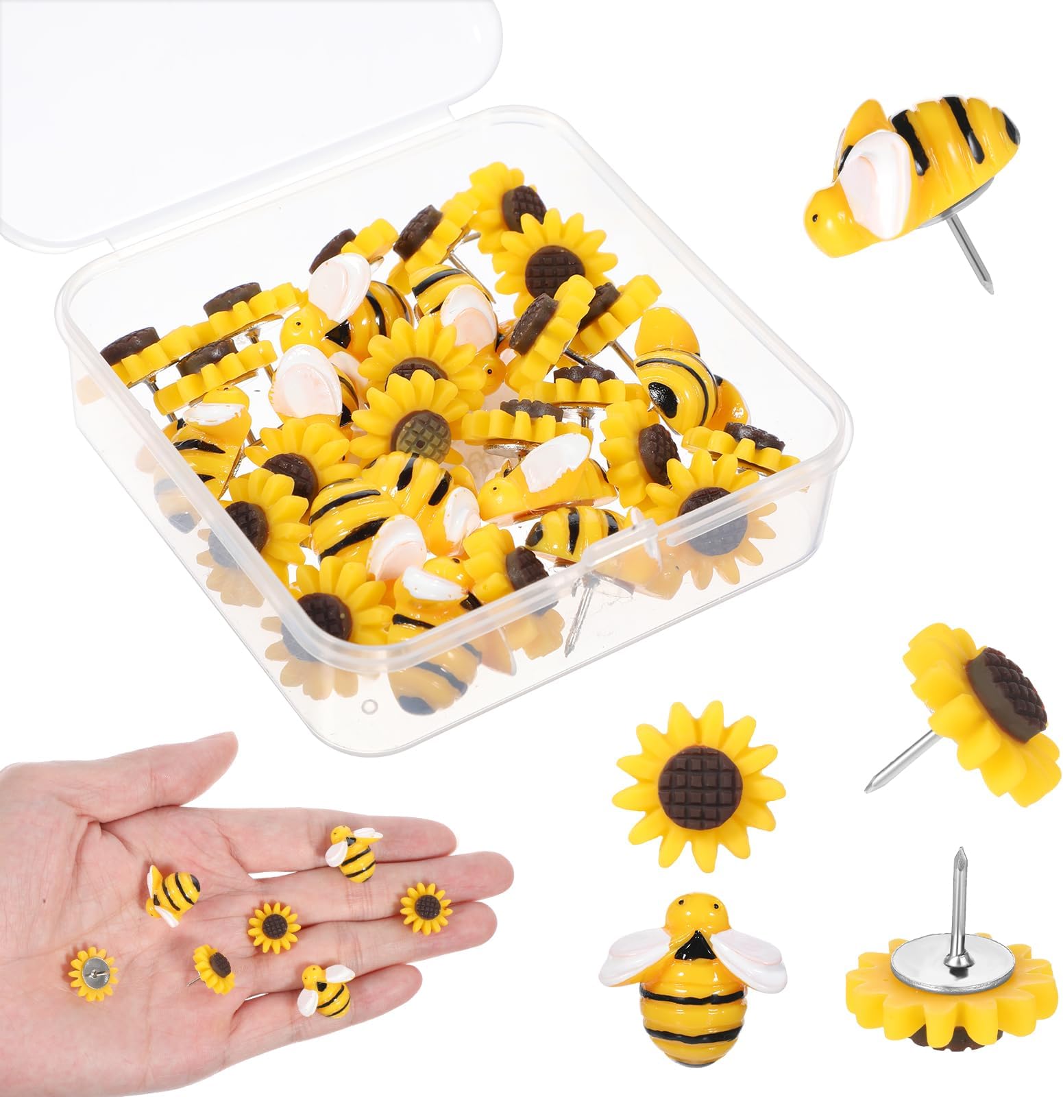 Amazon.com: 30 Pcs Sunflower Bee Push Pins Decorative Thumb Tacks Cork ...