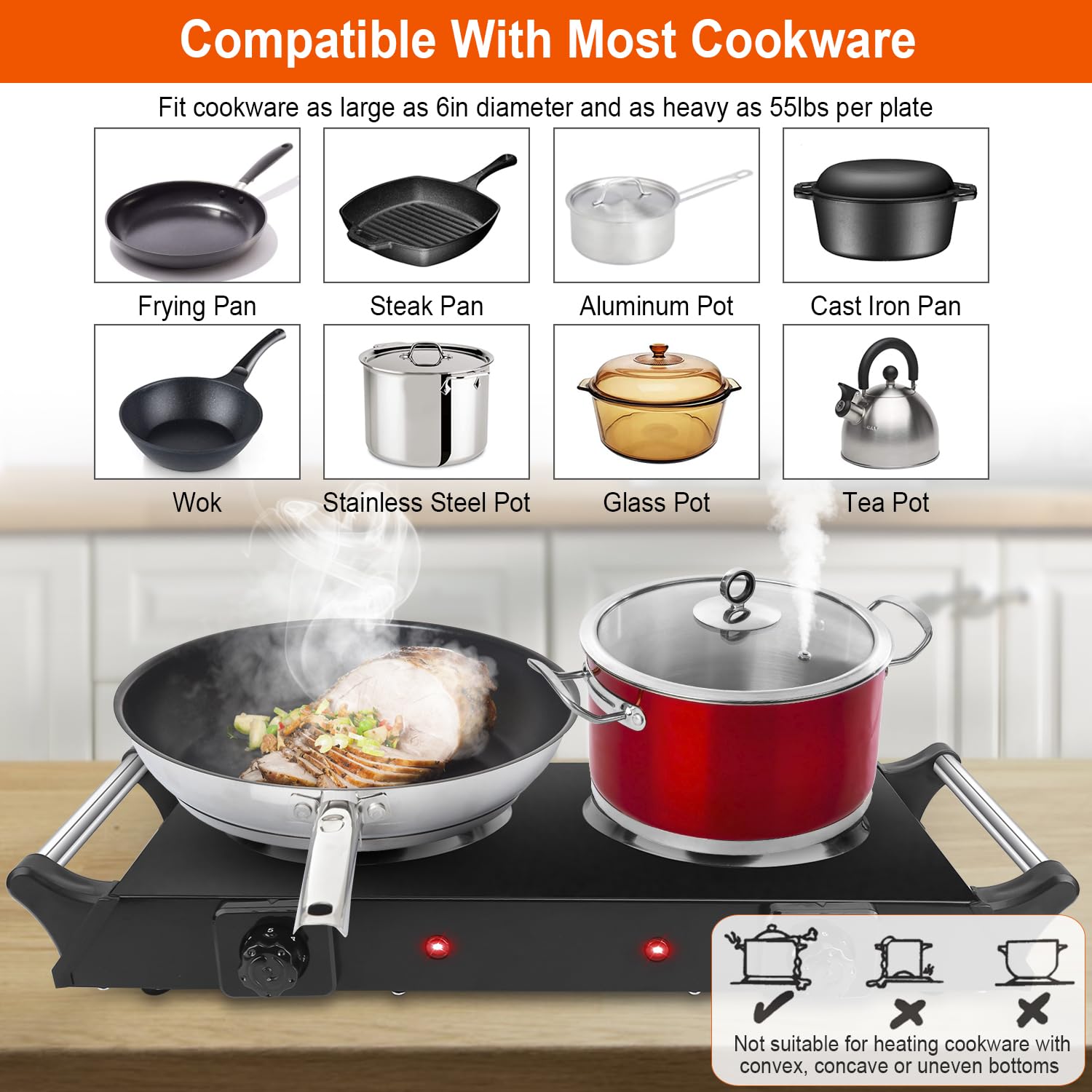 TeqHome Hot Plate, 2000W Portable Electric Stove for Cooking with Stay ...