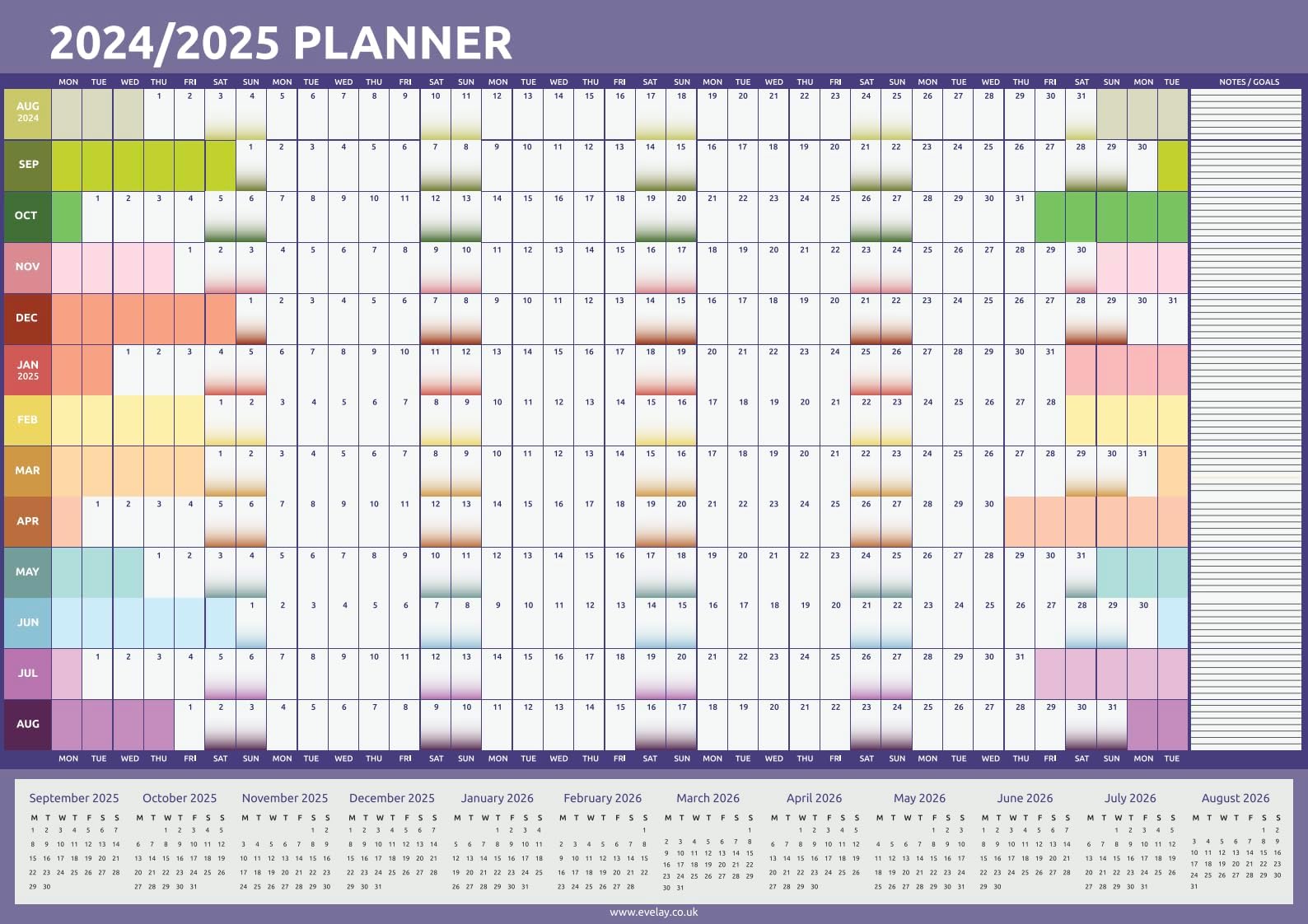 2024 2025 Wall Planner Calendar A2 Size (59cm x 42cm) for Home Office ...
