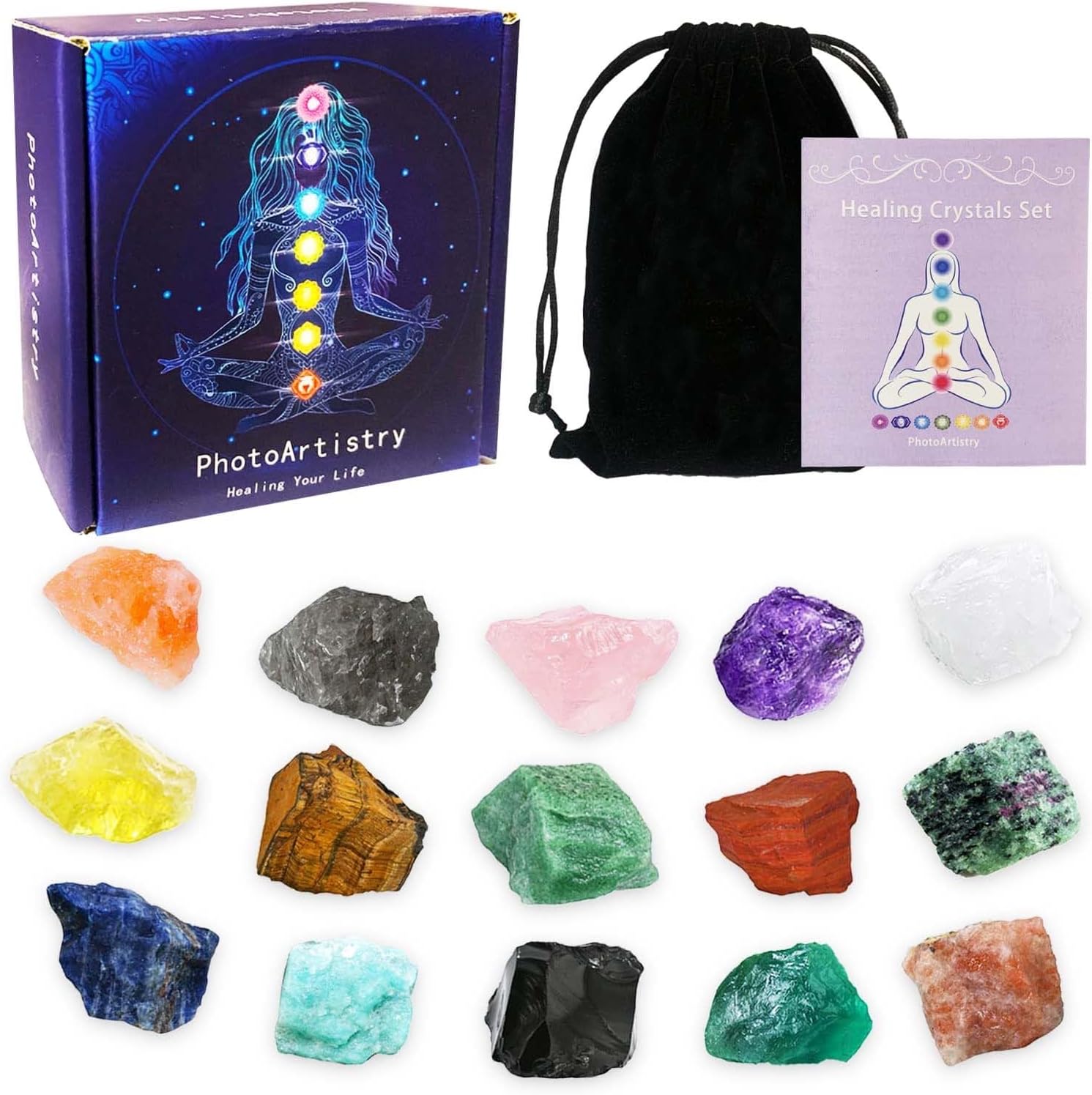 Amazon.com: Crystals and Healing Stones Premium Kit Velvet Pouch - 7 ...
