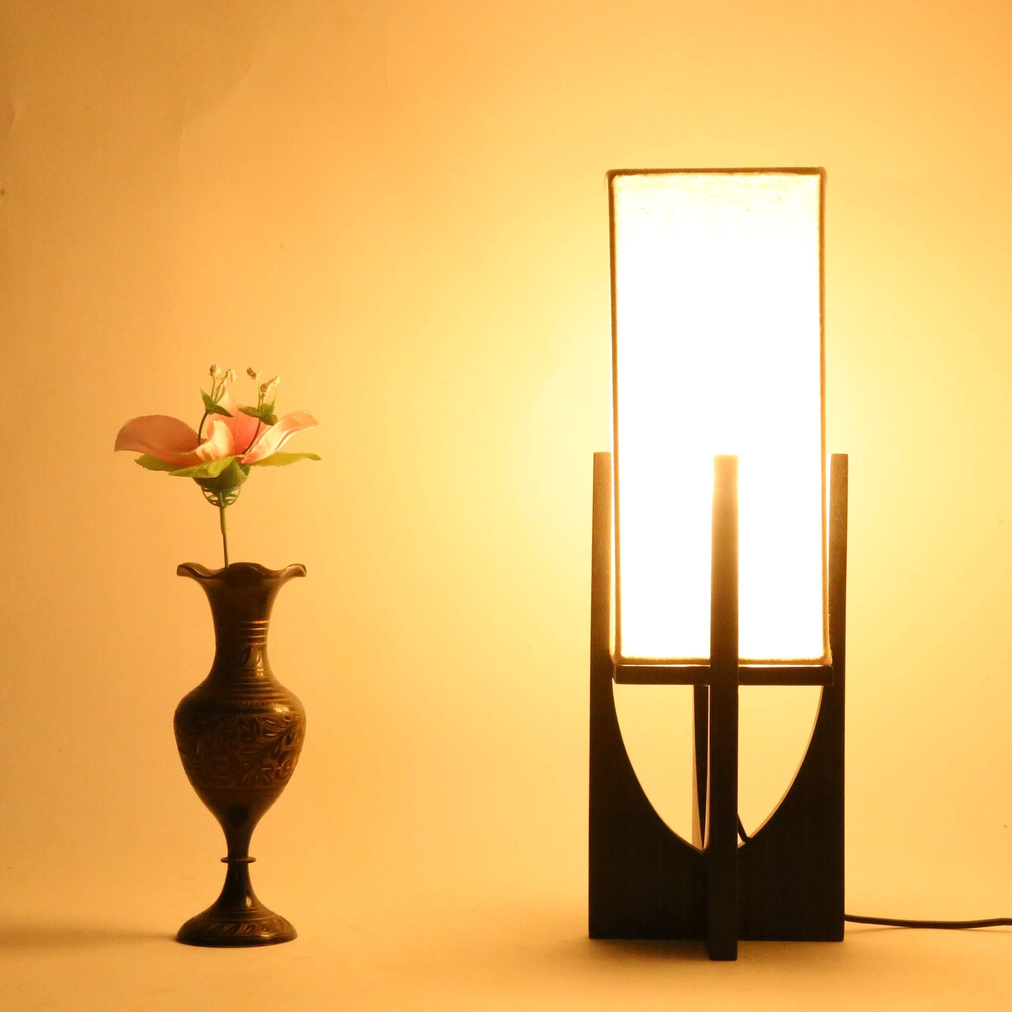 Buy Make in Modern Wooden & Fabric Square Table Lamp without Bulb ...