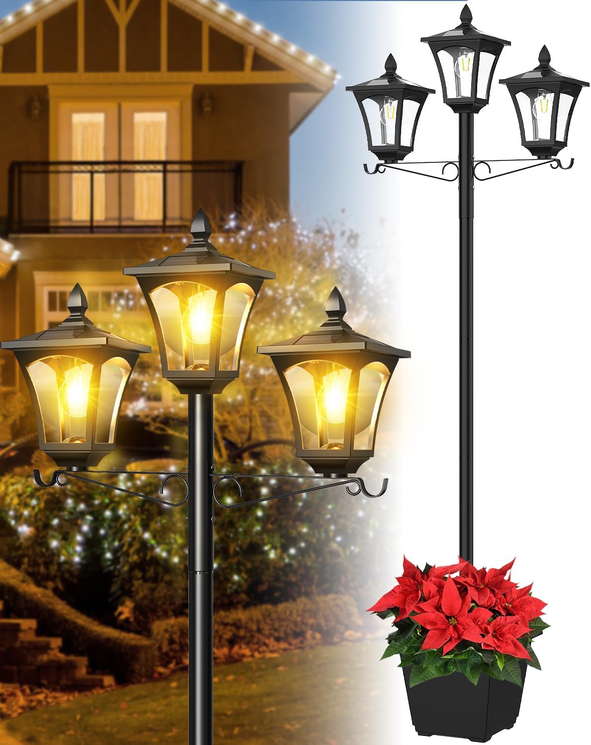 EdenBranch 7' Tall Kenwick Solar Lamp Post and Planter with Plants ...