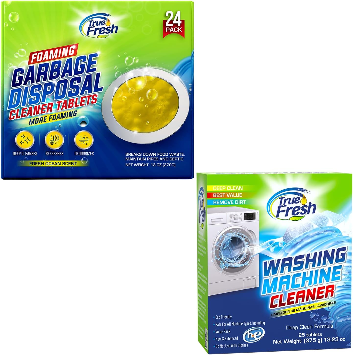 Amazon.com: True Fresh 25 Washing Machine Cleaner Tablets & 24 Garbage ...