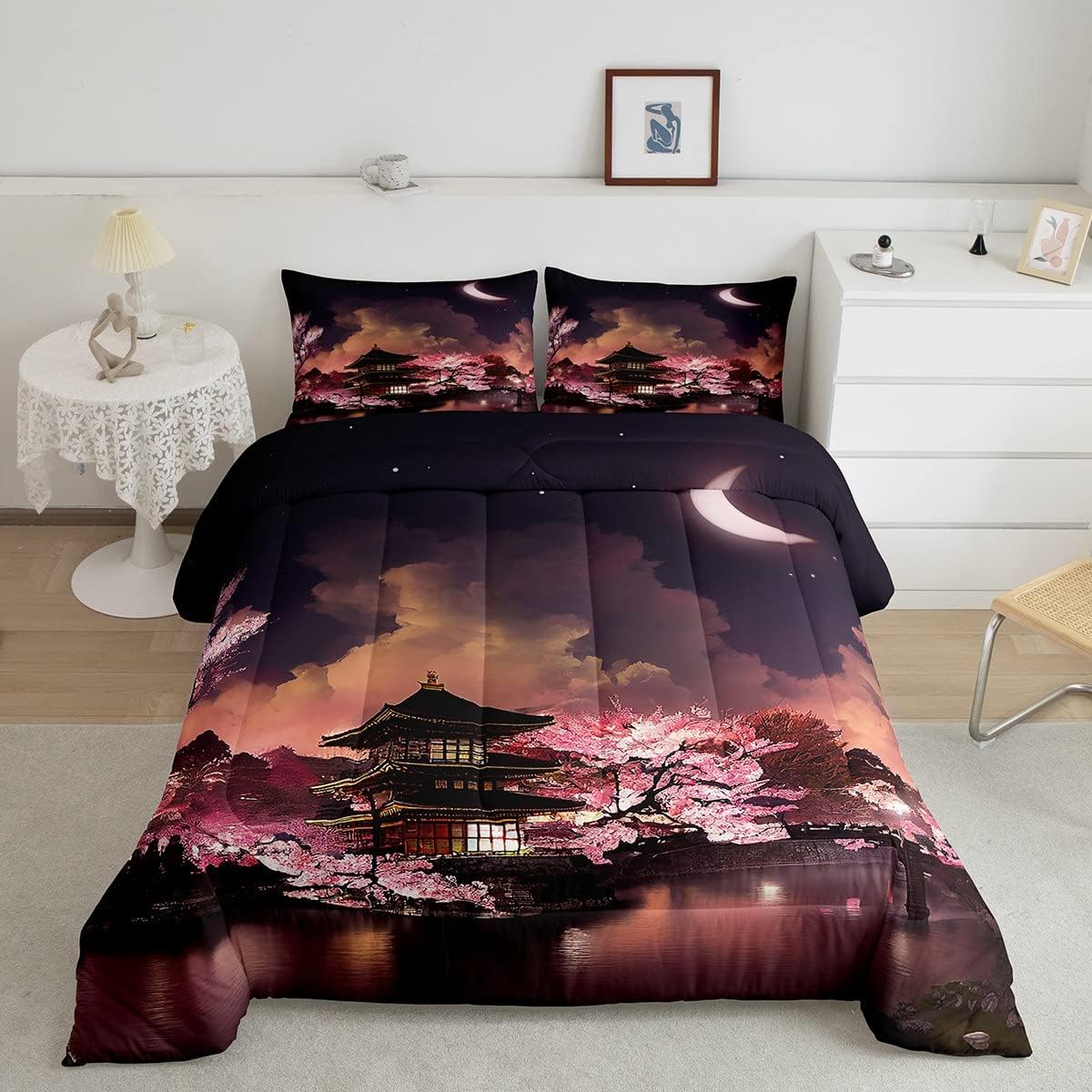 Amazon.com: Homewish Japanese Style Comforter Set Queen Size Moon ...