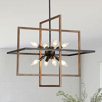 Avzkcy Farmhouse Chandelier, 8-Light Geometric Ceiling Light Fixture ...