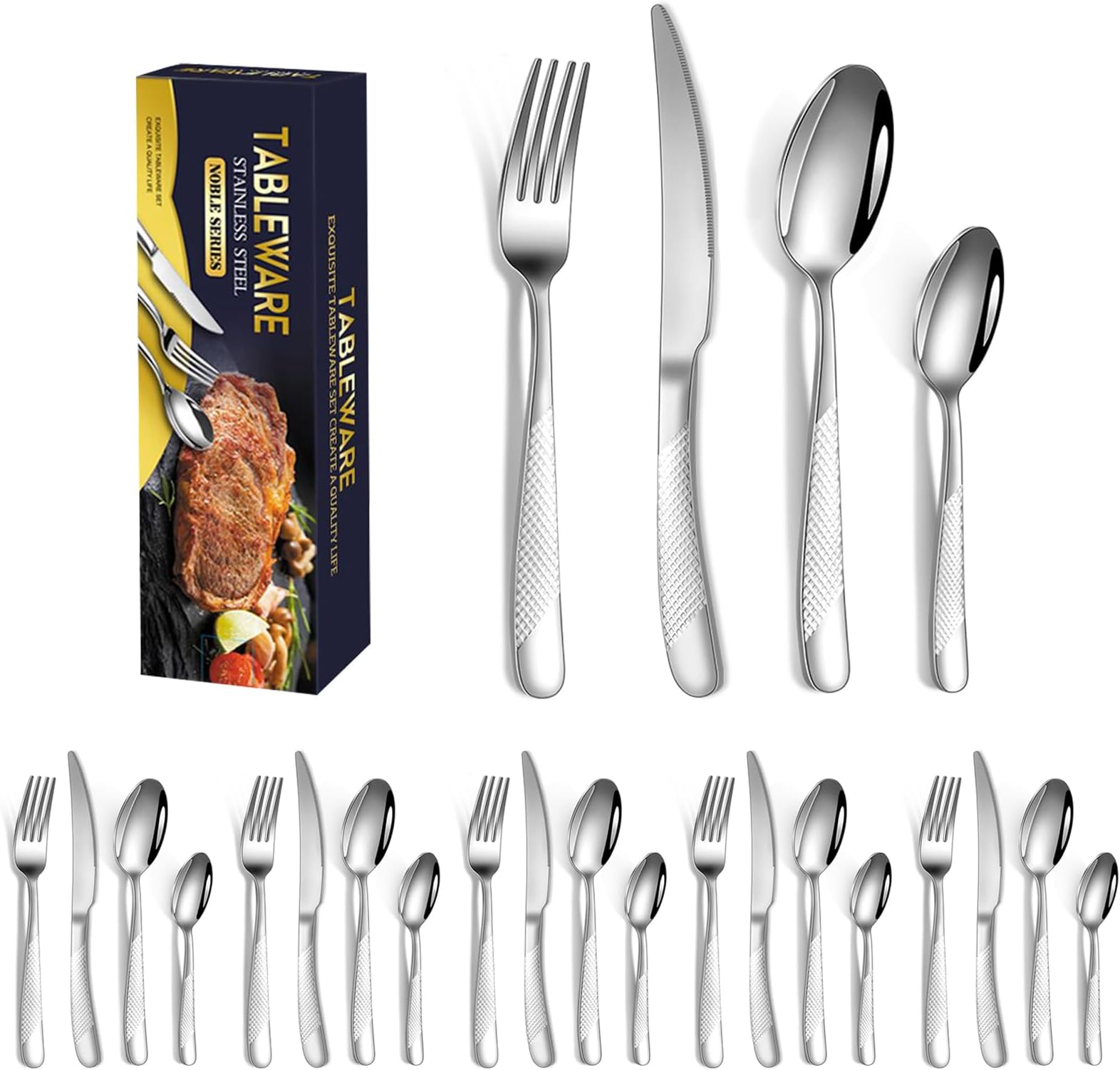 Juego de Cubiertos de Plata de 24 Piezas, Cubiertos de Acero Inoxidable ...