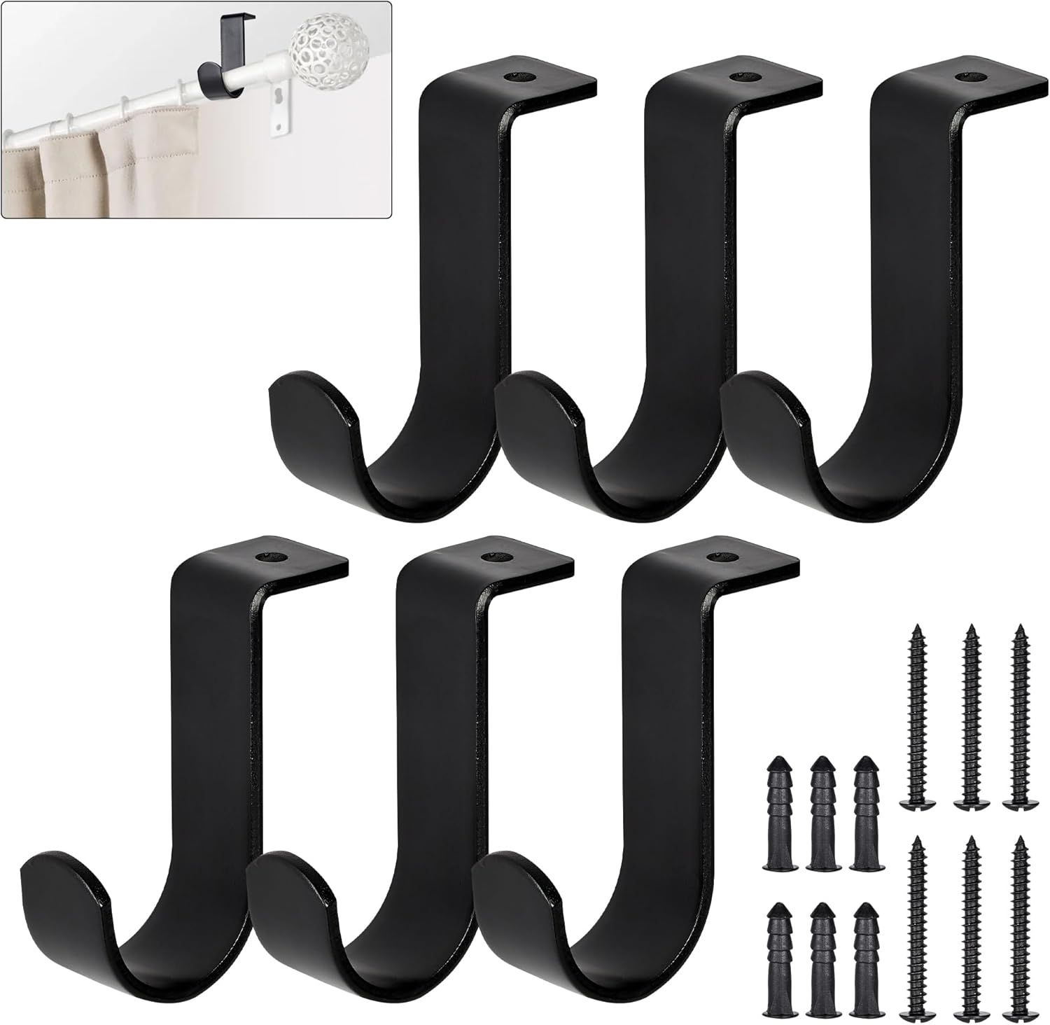Amazon.com: Douthfolle 6PCS Ceiling Mount Curtain Rod Brackets, Black ...