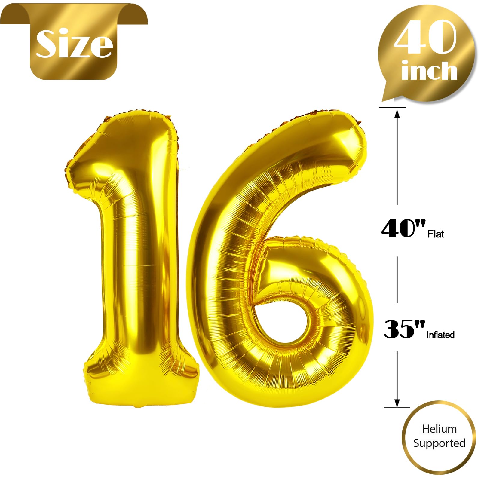 Snapklik.com : 16 Balloon Number, Gold Number 16th Birthday Balloons 40 ...