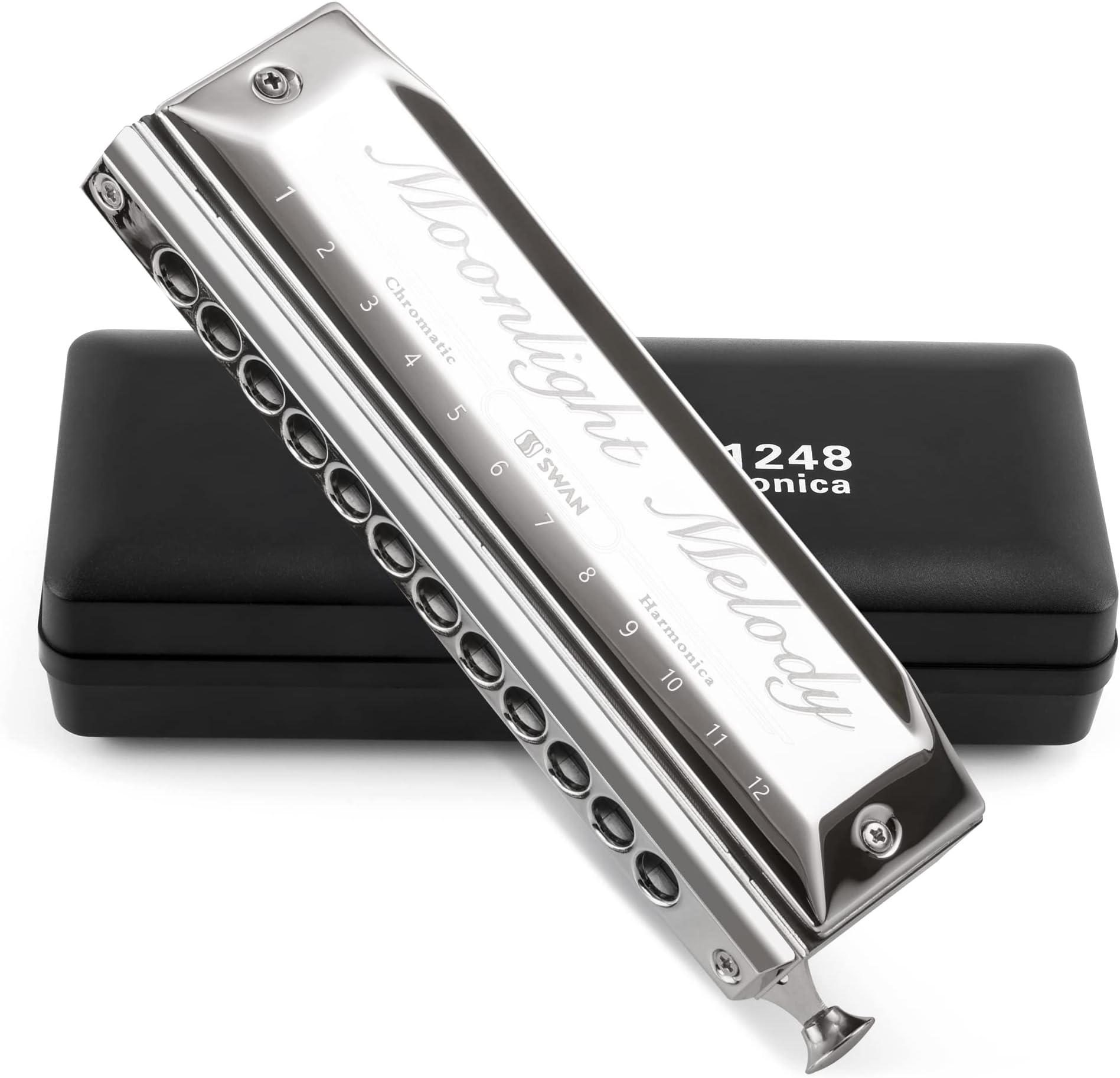 Amazon.com: SWAN Chromatic Harmonica 12 Holes Deluxe Harmonica C Key ...