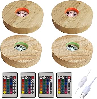 Wooden Light Stand Base, Colorful LED Lights Display Base with Remote ...