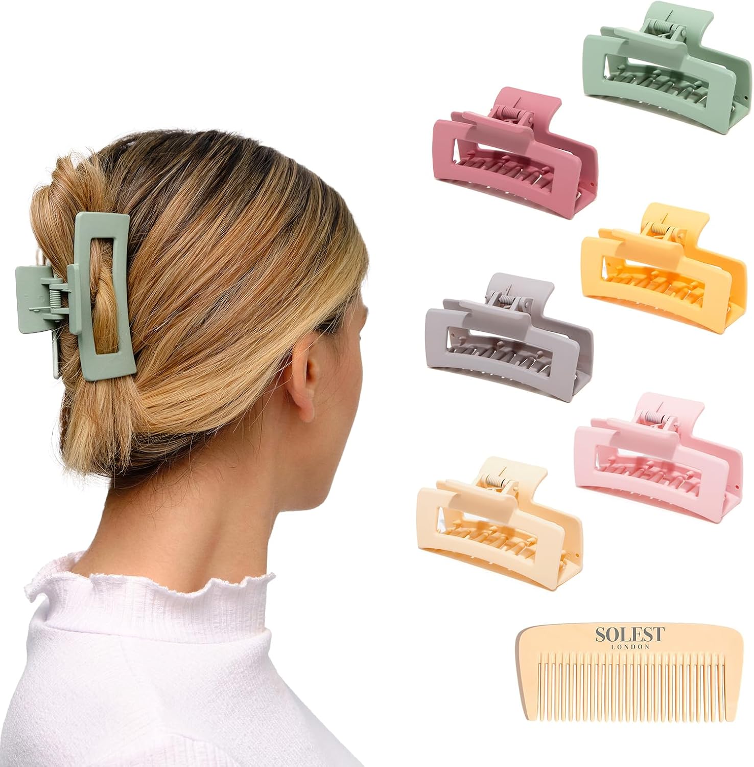 Solest London Hair Claw Clips - Large Rectangle Clips for Women and ...