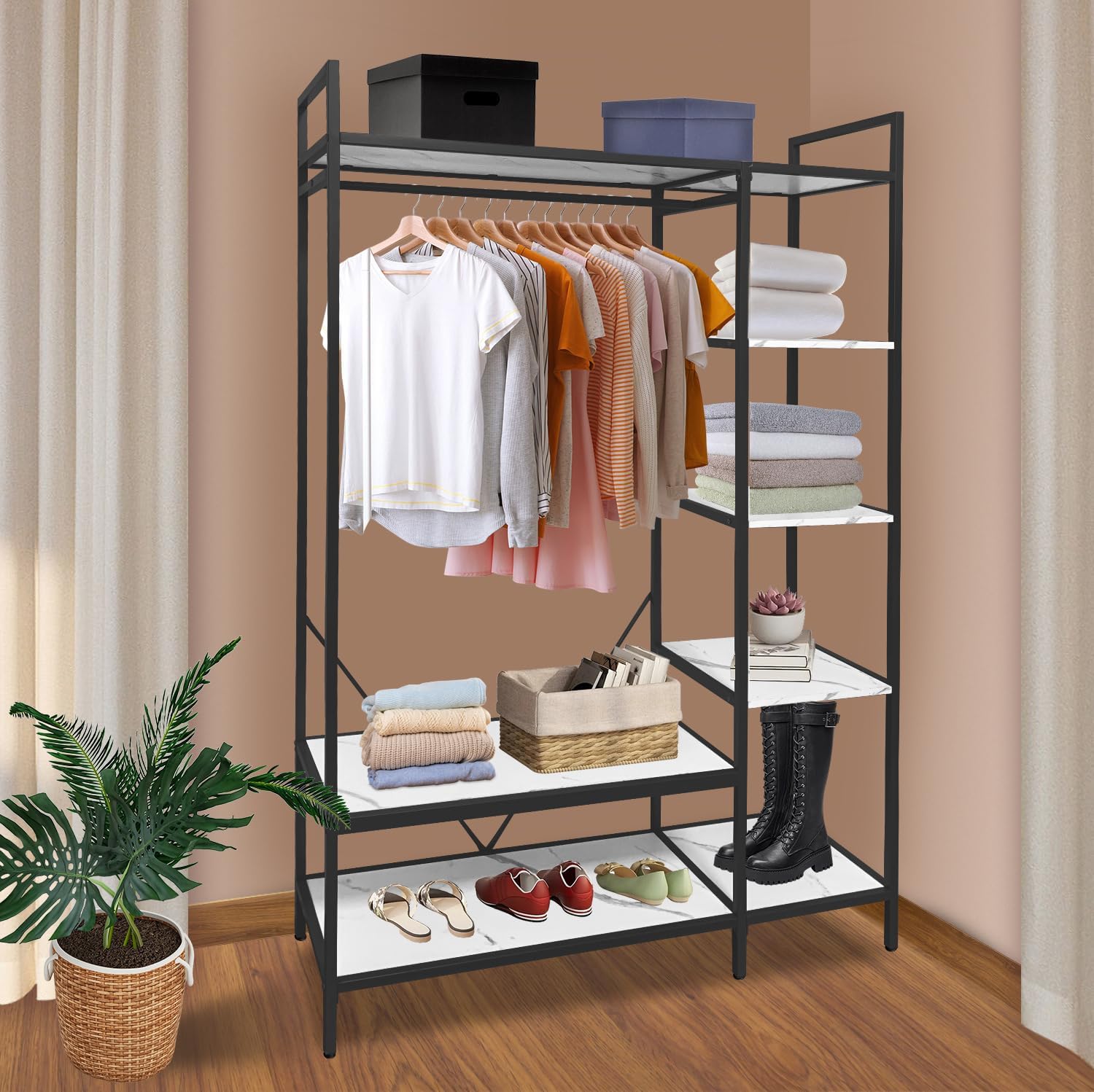 Amazon.com: AT-VALY Heavy Duty Clothes Rack with Shelves,Freestanding ...