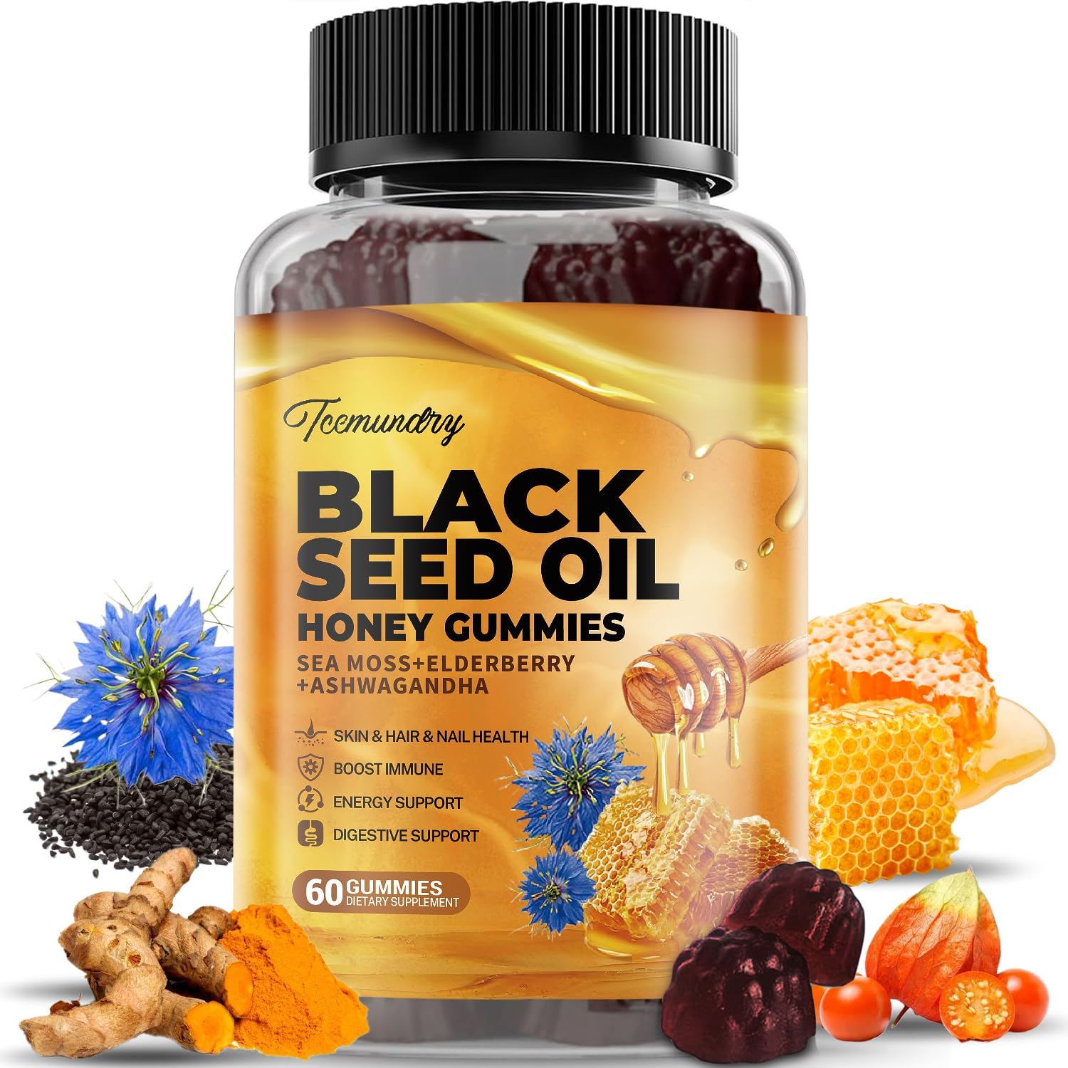 Amazon.com: Tcemundry Black Seed Oil Gummies for Adults - Ashwagandha ...