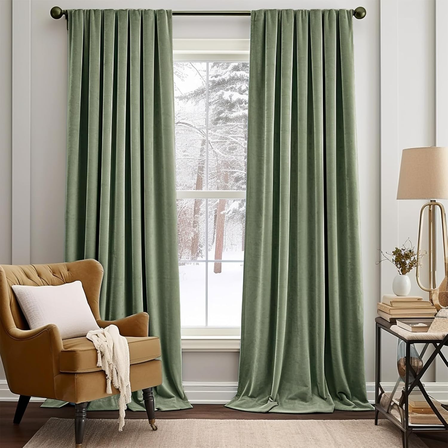 Amazon.com: jinchan Velvet Curtain for Living Room, Sage Thermal ...