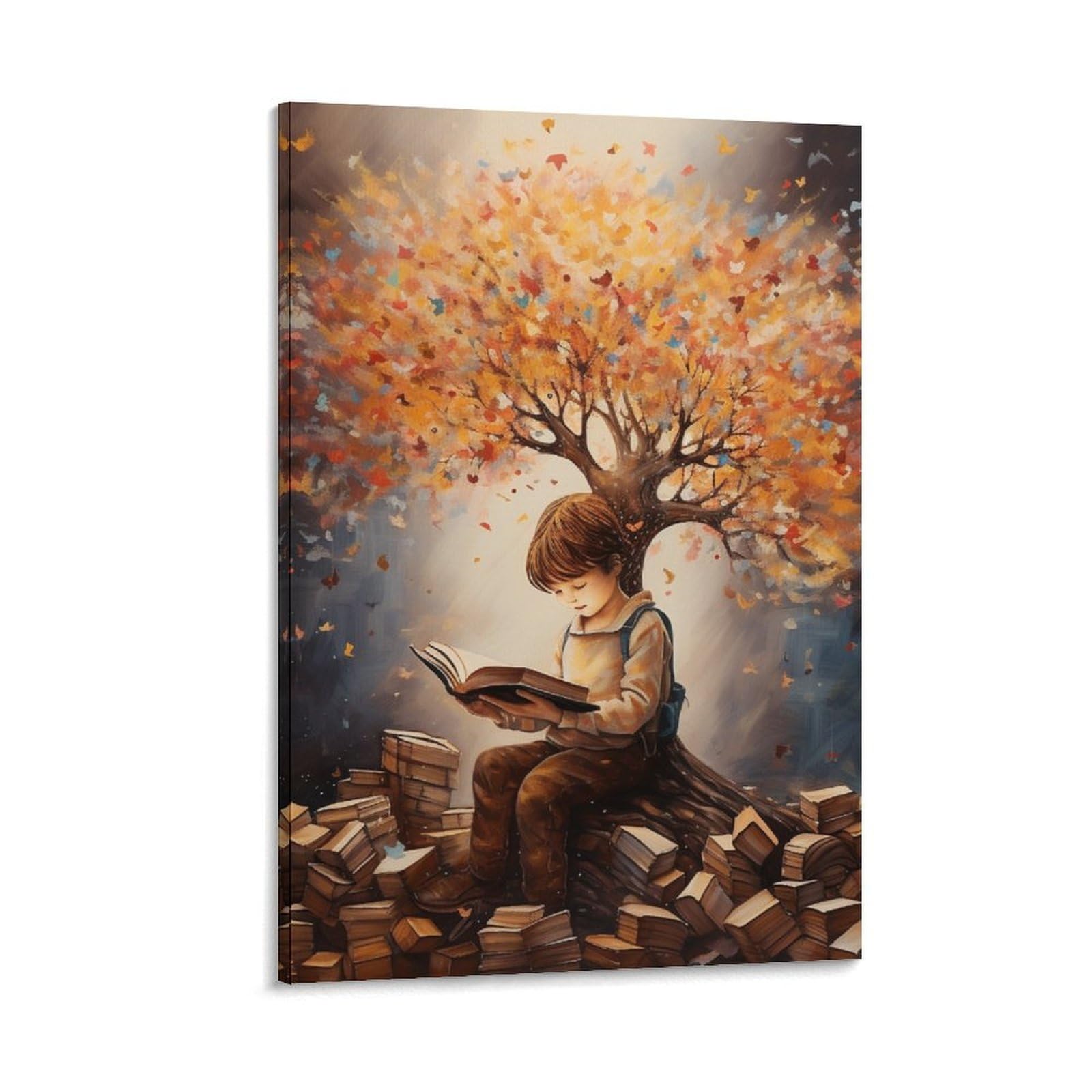 Girl Reading A Book Under A Tree Painting
