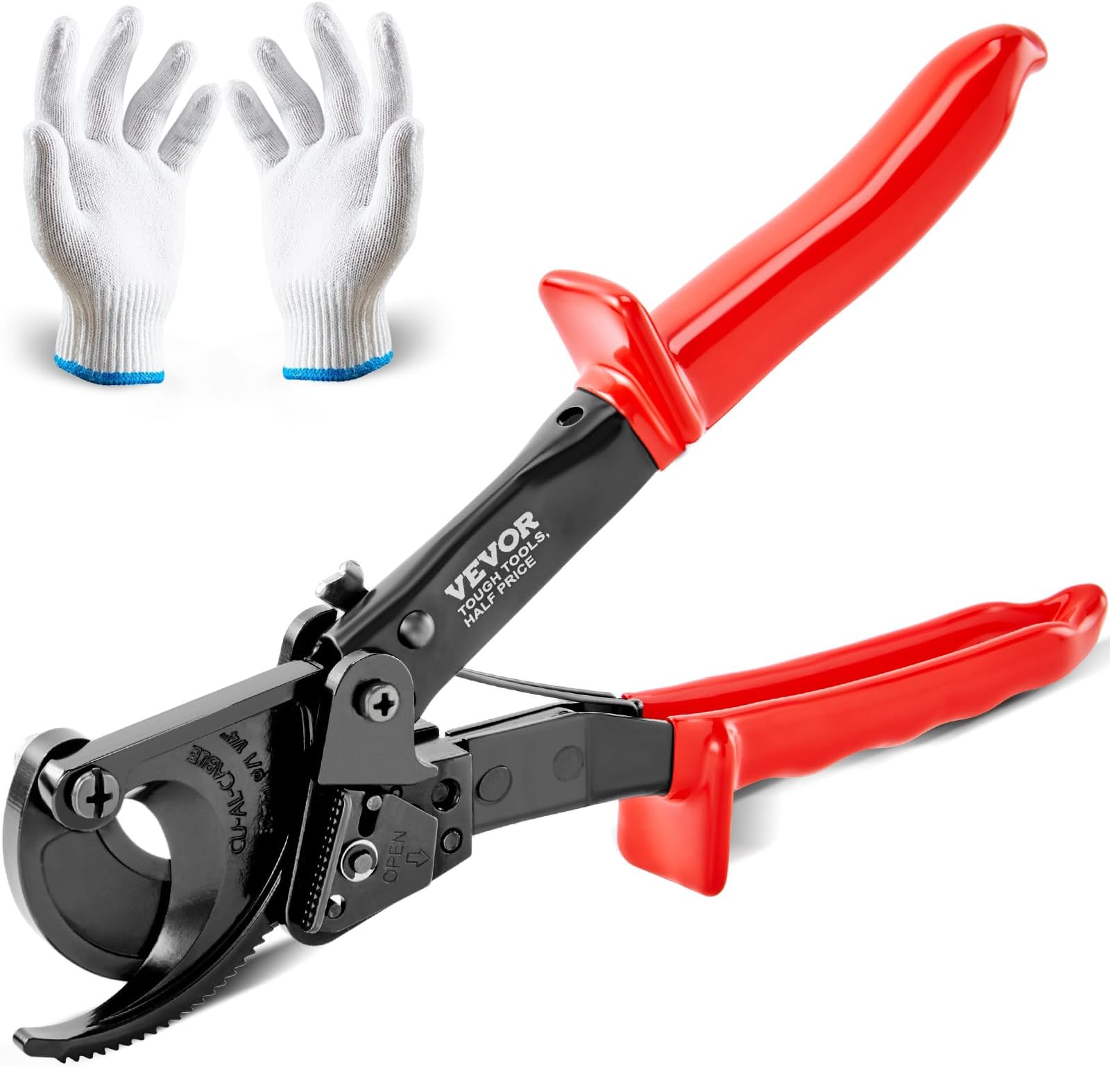 VEVOR Ratcheting Cable Cutter, 10" Wire Cutter Heavy Duty with Gloves ...