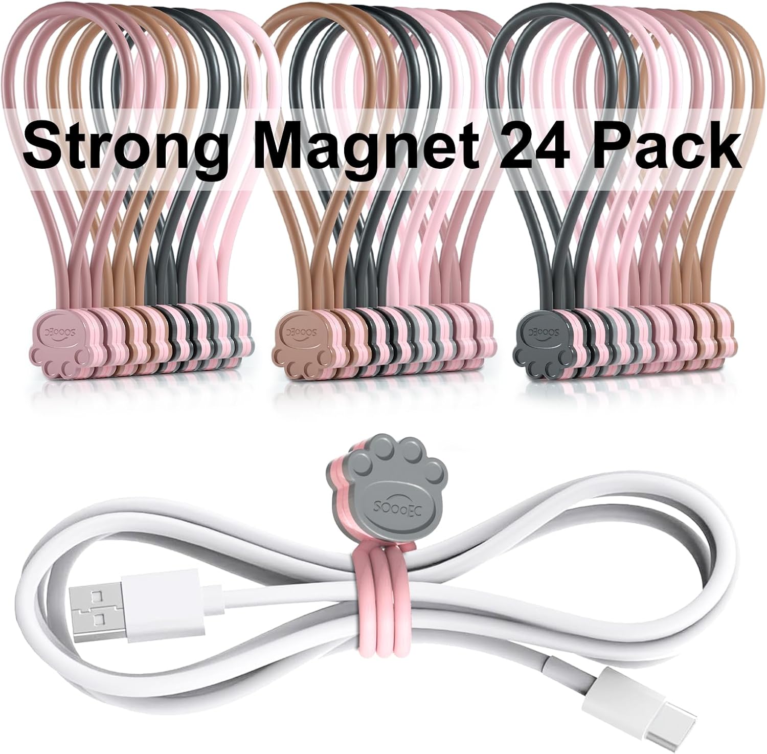 Amazon.com: SOOOEC Magnetic Cable Ties, 24 Pack 7.2" Magnetic Cord Ties ...