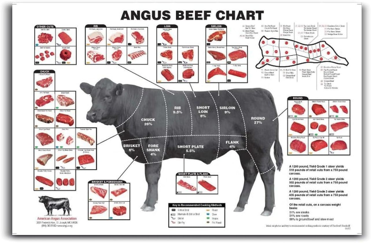 Amazon.com: Animal Charts Angus Beef Cutting Butcher Charts Poster ...