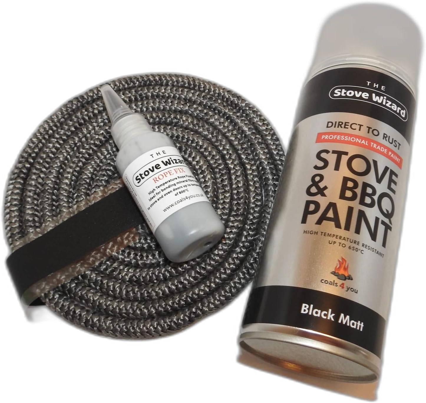 The Stove Wizard Black Stove Rope Plus Stove Paint 400ml Paint Kit 8mm ...