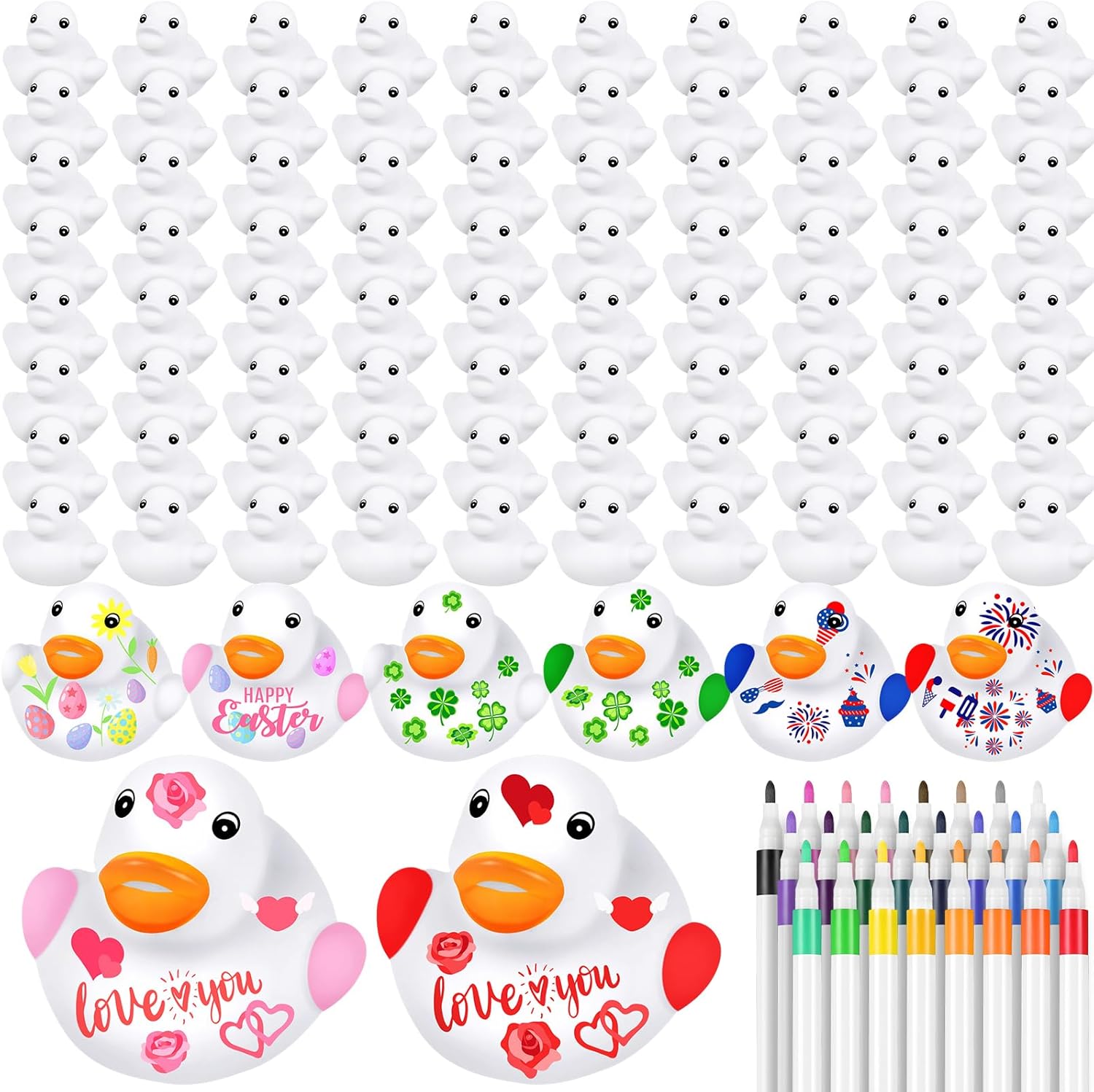 Amazon.com: DEEKIN 100 Pcs White Blank Rubber Ducks Bulk Creative DIY ...