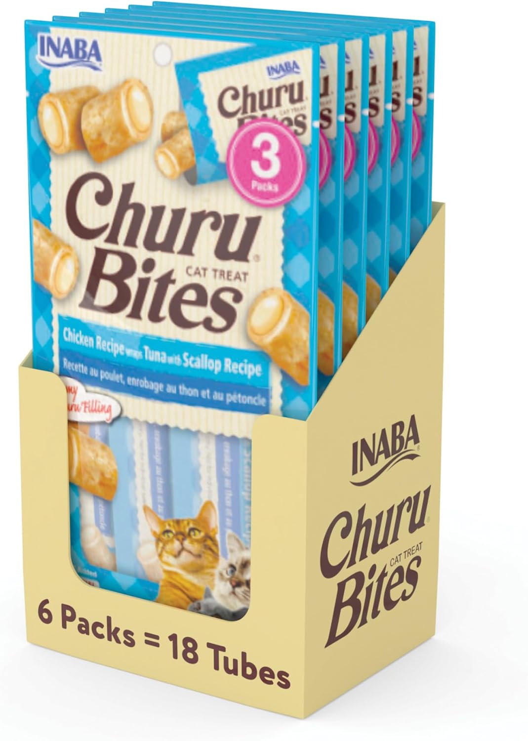 INABA Churu Bites for Cats, Soft/Chewy Baked Chicken Wrapped Churu ...