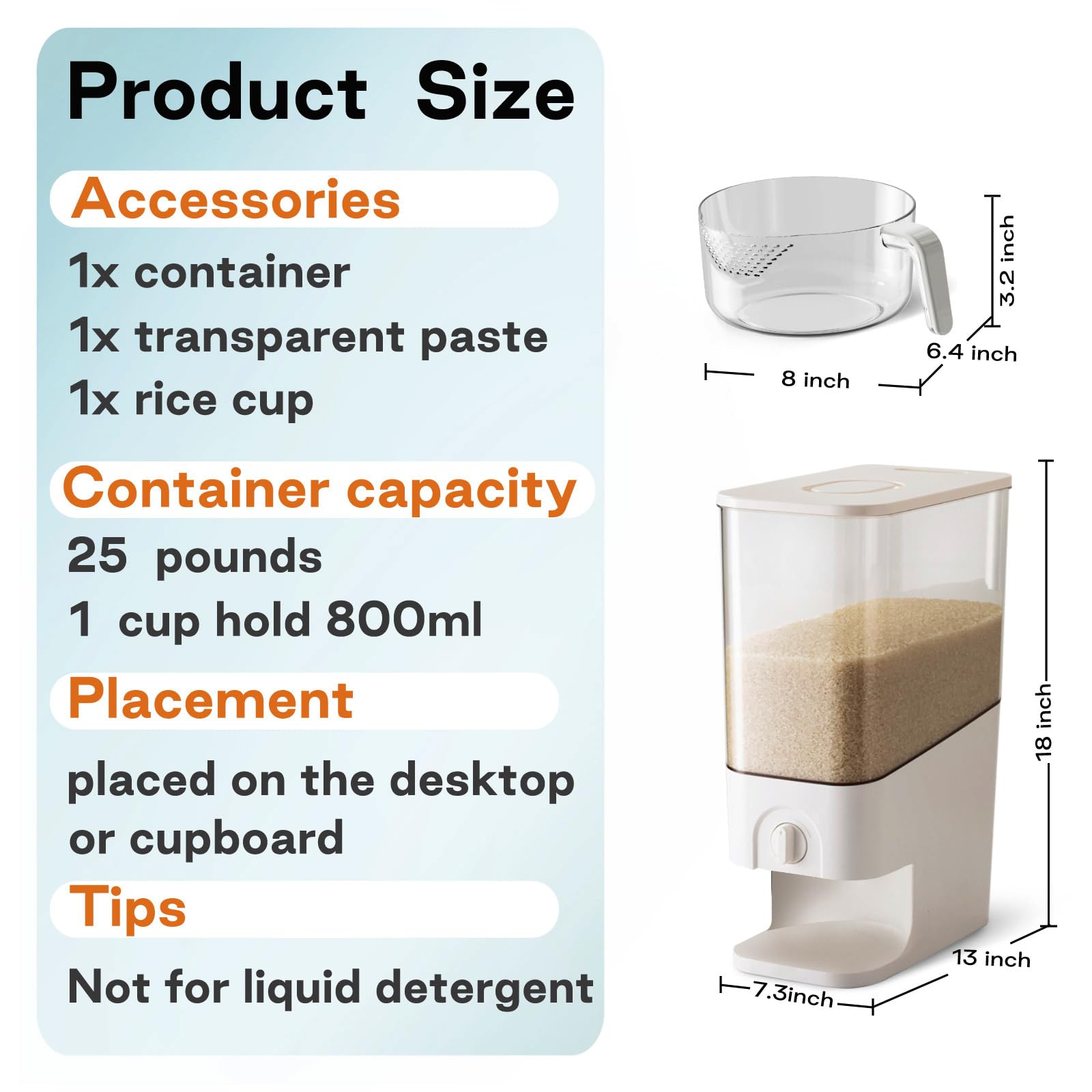 Snapklik.com : LivLab Rice Dispenser 25lbs, 10.5 Qt/10L/22-25 Lbs Grain ...