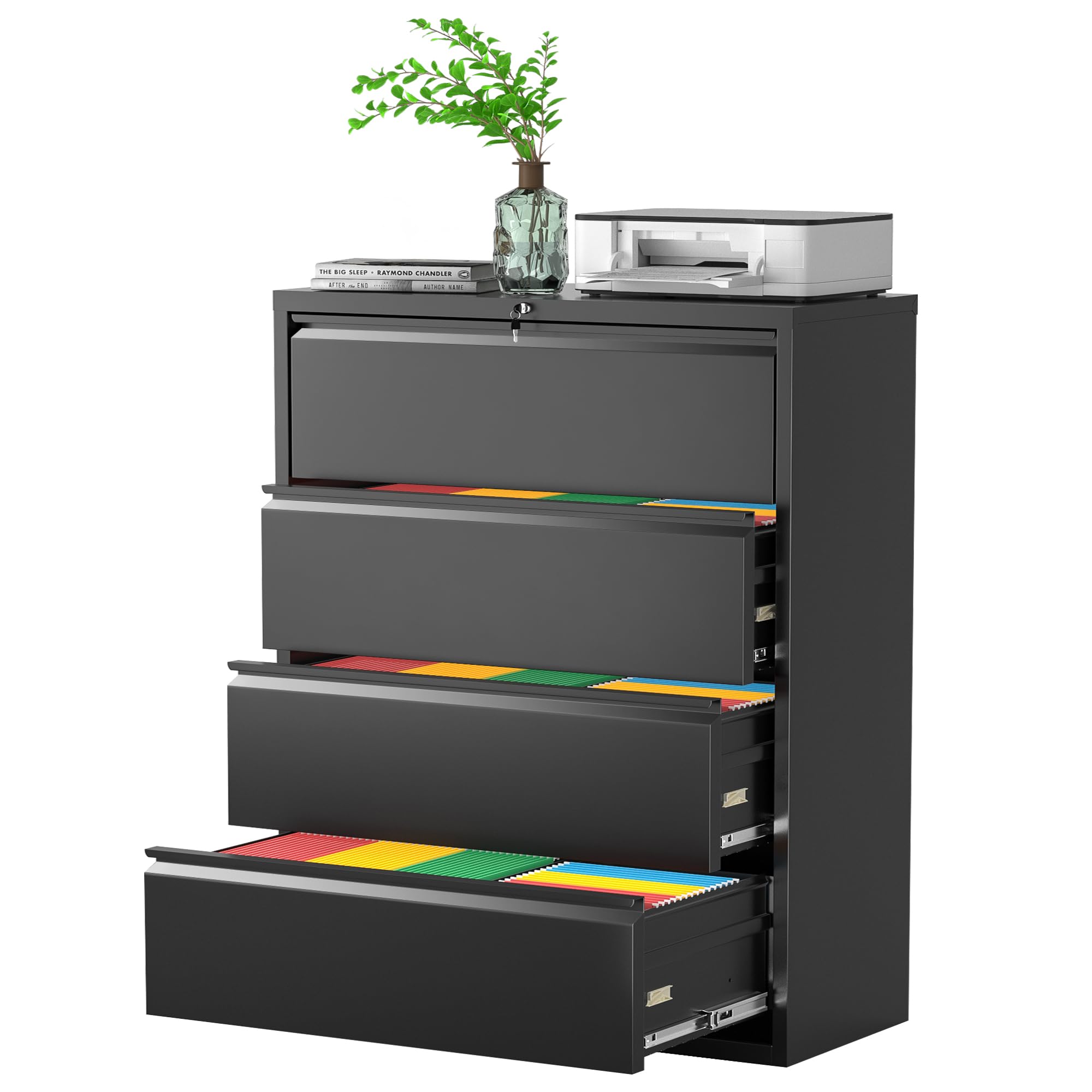 Amazon.com: Greenvelly Lateral File Cabinet 4 Drawer, Black Filing ...
