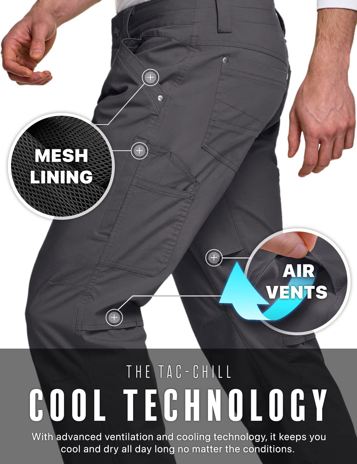 Snapklik.com : Mens Vent Stretch Pants, Cool Dry Lightweight Casual ...