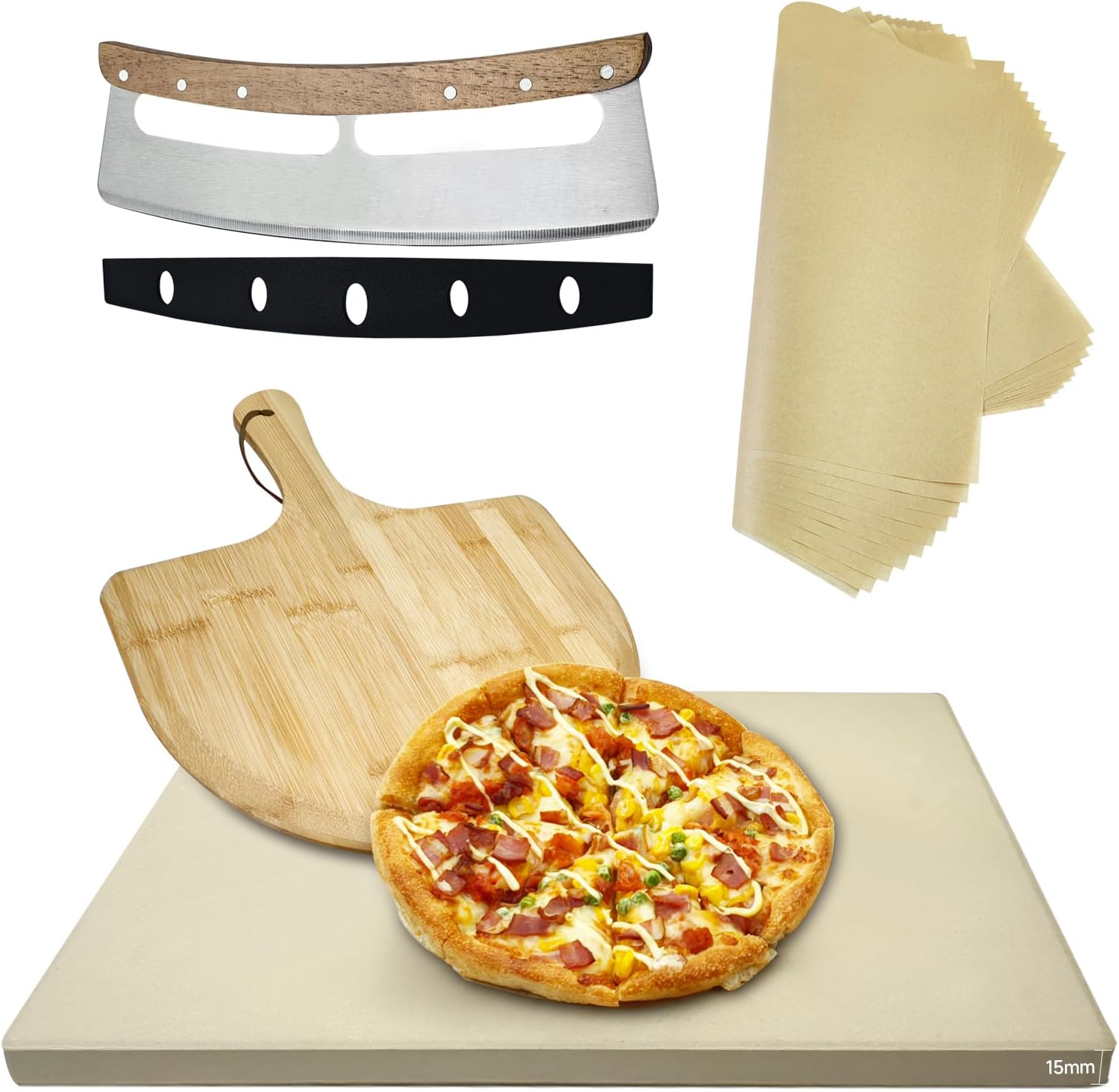 Amazon.com: Rectangular Pizza Stone 4 Sets,12"x15"x0.59"(OAK) Pizza ...