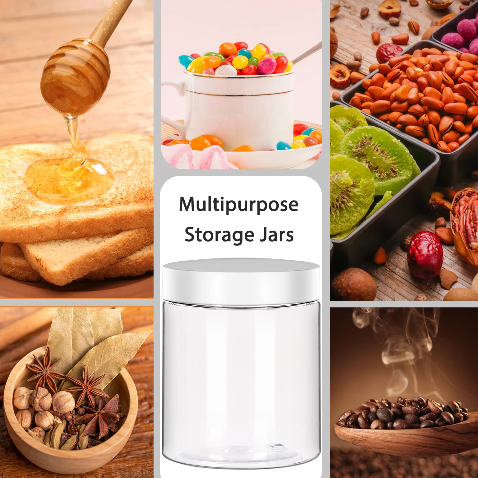 8 oz Plastic Jars with White Lid,36 Pack Refillable Food Jars ...