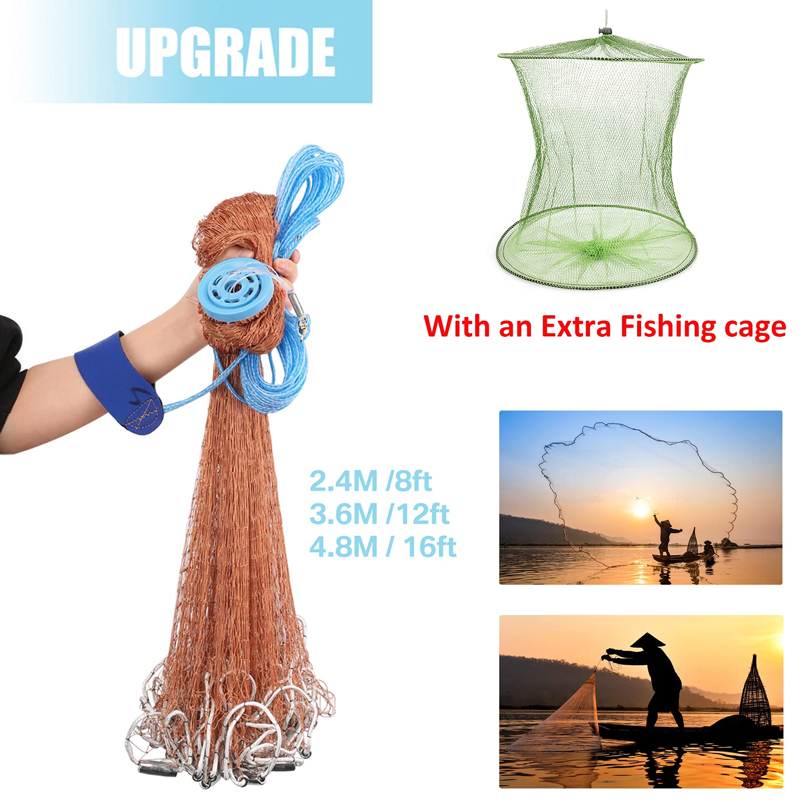 Yeahmart Saltwater American Fishing Cast Net for Bait Trap Fish Heavy ...