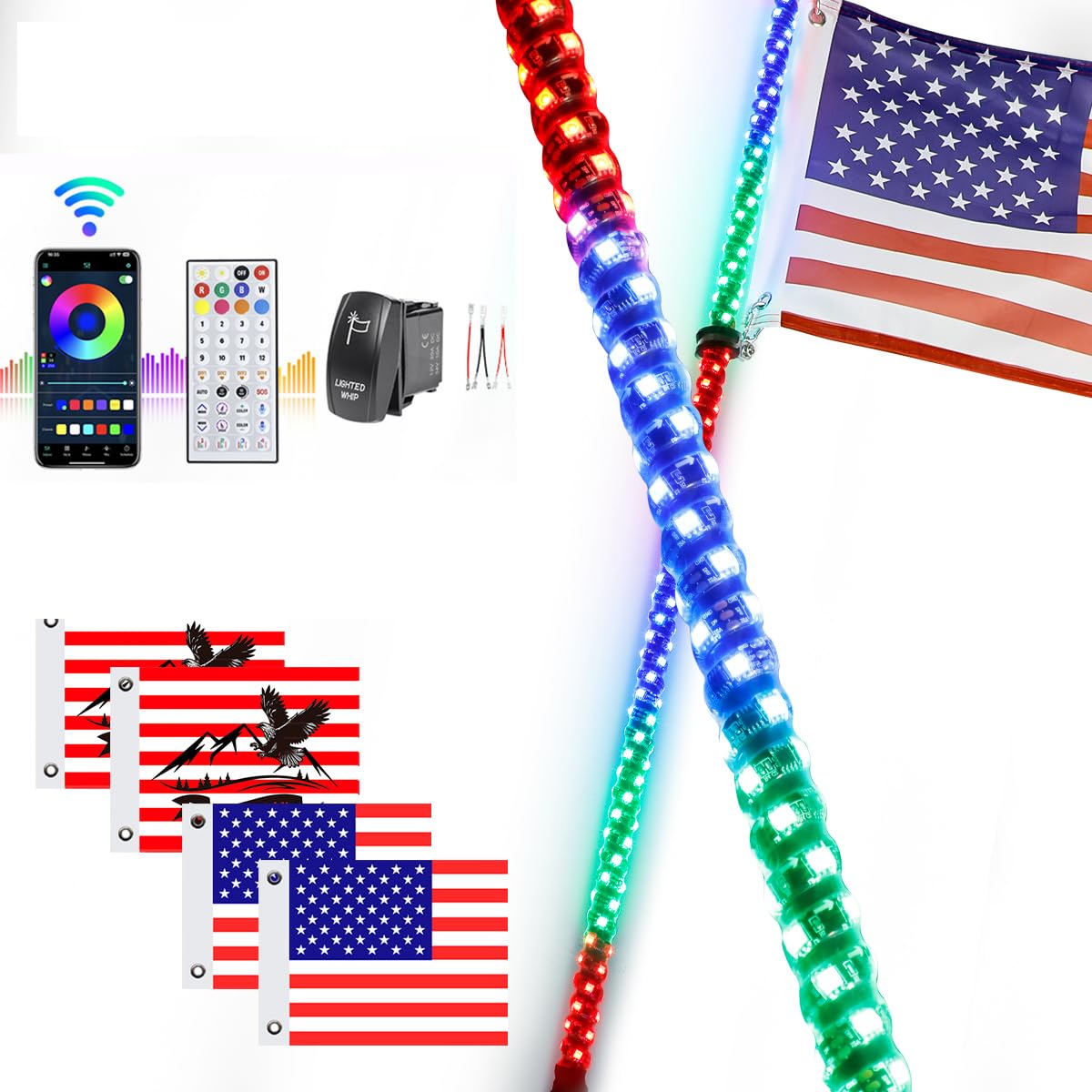 Amazon.com: UNI-SHINE 2PCS 3FT LED Whip Lights with Spring Base Spiral RGB Chasing Lights with ...