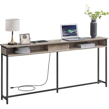 Amazon.com: VASAGLE 70 Inch Console Table with Outlet and Shelves, Sofa ...