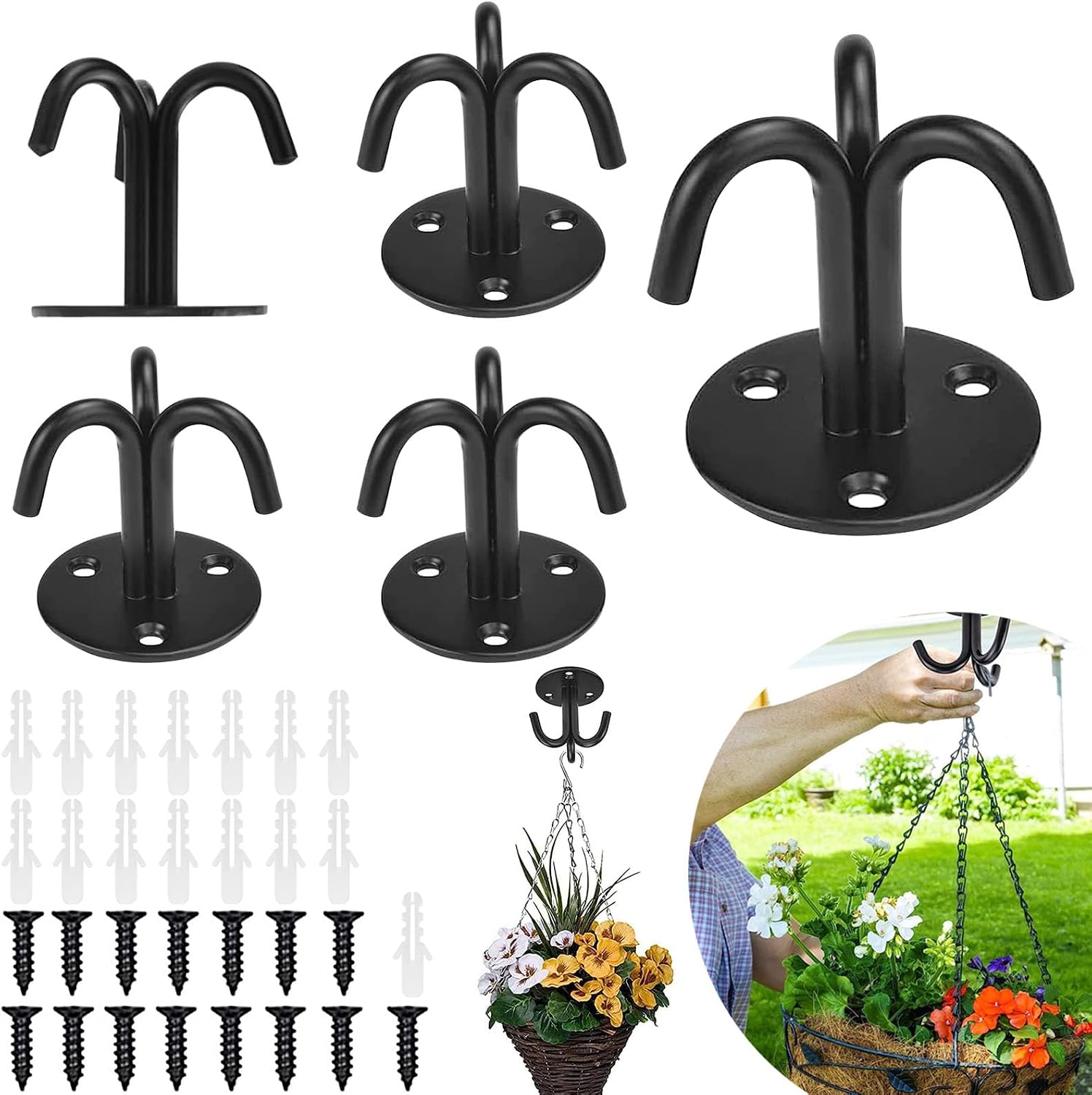 thirei Ceiling Hooks, Pack of 5 Triple Hooks, Stainless Steel, Ceiling ...