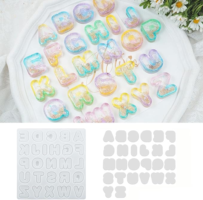 Amazon.com: Liquid Quicksand Alphabet Keychain Key Rings Silicone Resin ...