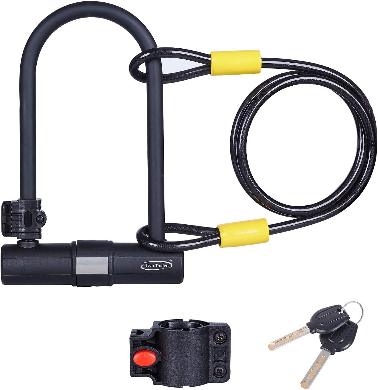 Tech Traders Bike U Lock with Double Loop Cable,Heavy Duty Bike U-Lock ...