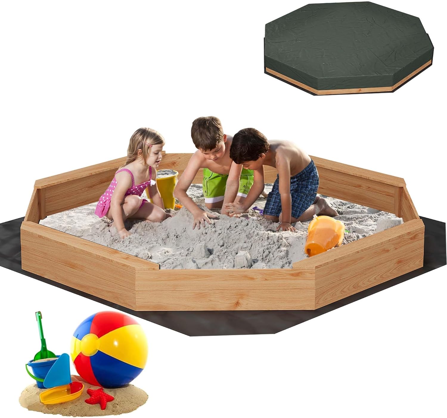 Amazon.com: Octagon Sandbox with lid for Kids Outdoor Play Wood Large ...