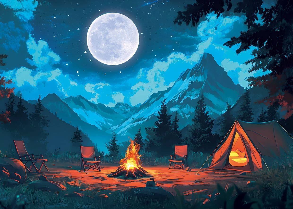 Amazon.com : Forest Scene Camping Backdrop Night Campfire Tent Camping ...